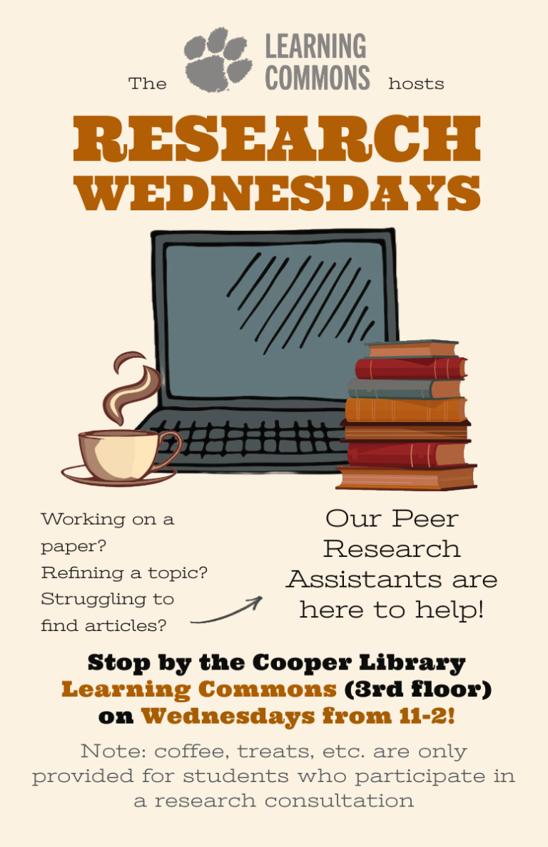 Get help on Research Wednesdays in the Learning Commons – Clemson Libraries